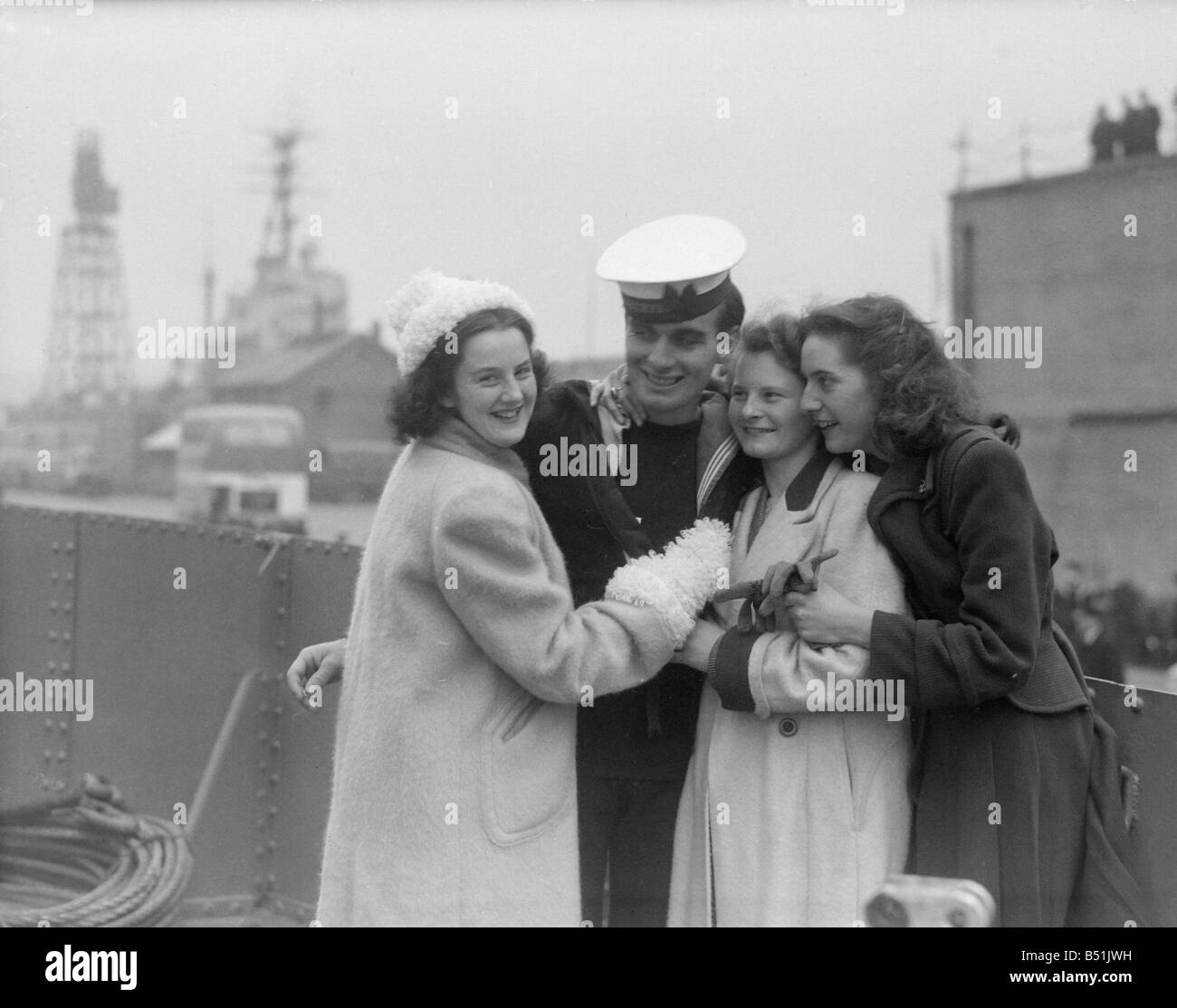 H.M.S. Amethyst arrives at Portsmouth following the Yangtese Incident ...