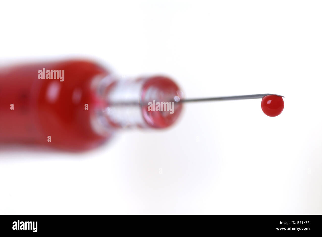 Syringe with a drop of blood Stock Photo - Alamy