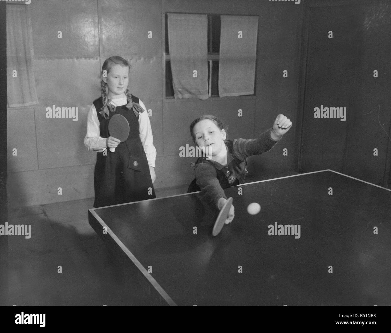 Girl's Table Tennis contest at West Bromwich,;Shows Josie Scollock (11 ...
