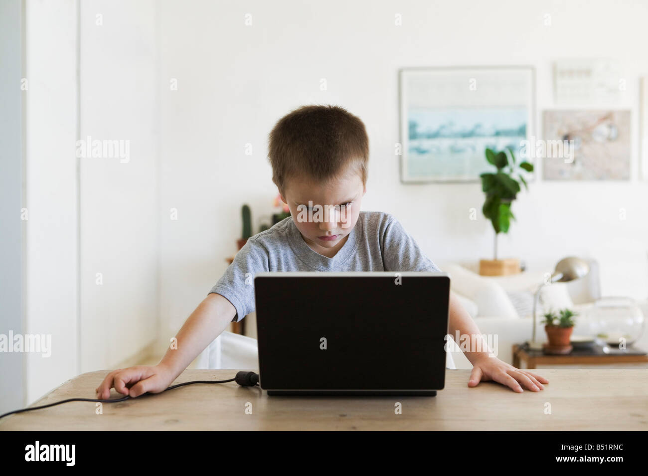 Boy Watching Video on Laptop Stock Photo - Alamy