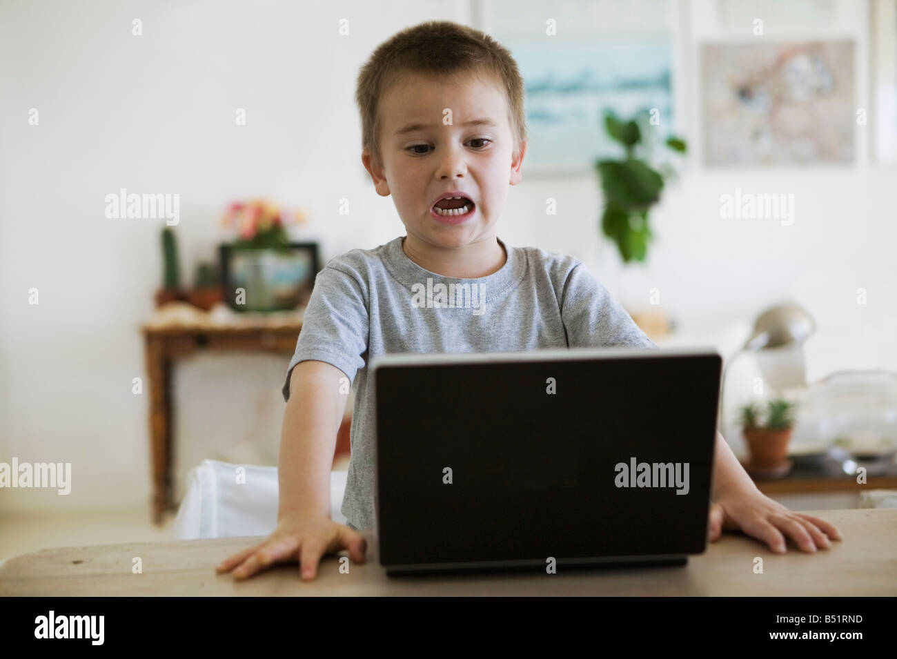 Boy Watching Video on Laptop Stock Photo - Alamy