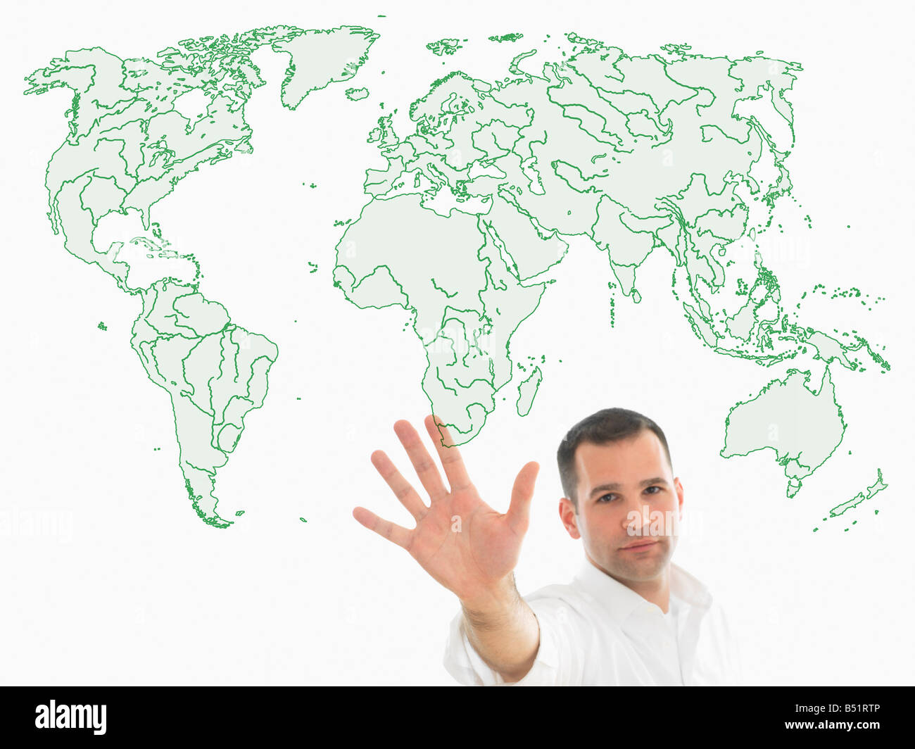 Man In Front of World Map Stock Photo - Alamy