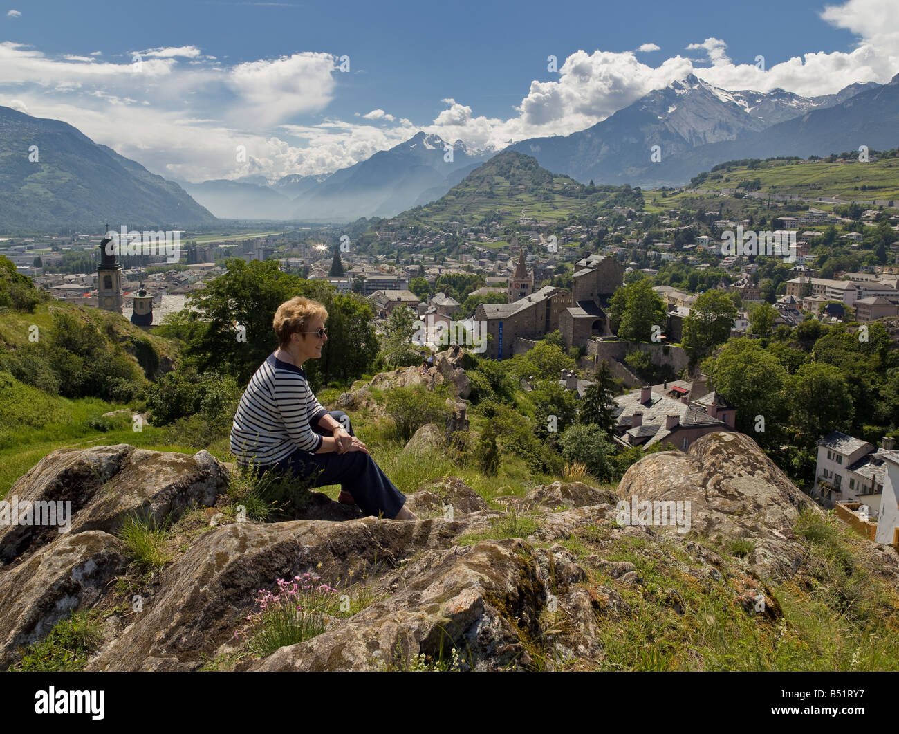 SION THE CAPITAL OF THE CANTON OF VALAIS IN THE RHONE VALLEY VIEW FROM ...