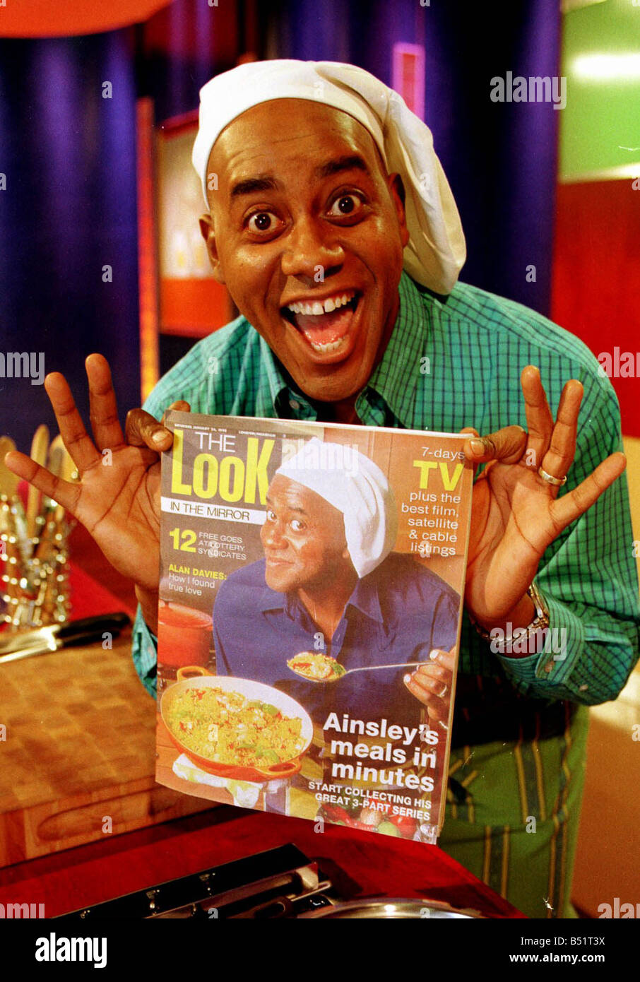 TV chef Ainsley Harriott with Mirror Look mag Jan 1998 Stock Photo - Alamy