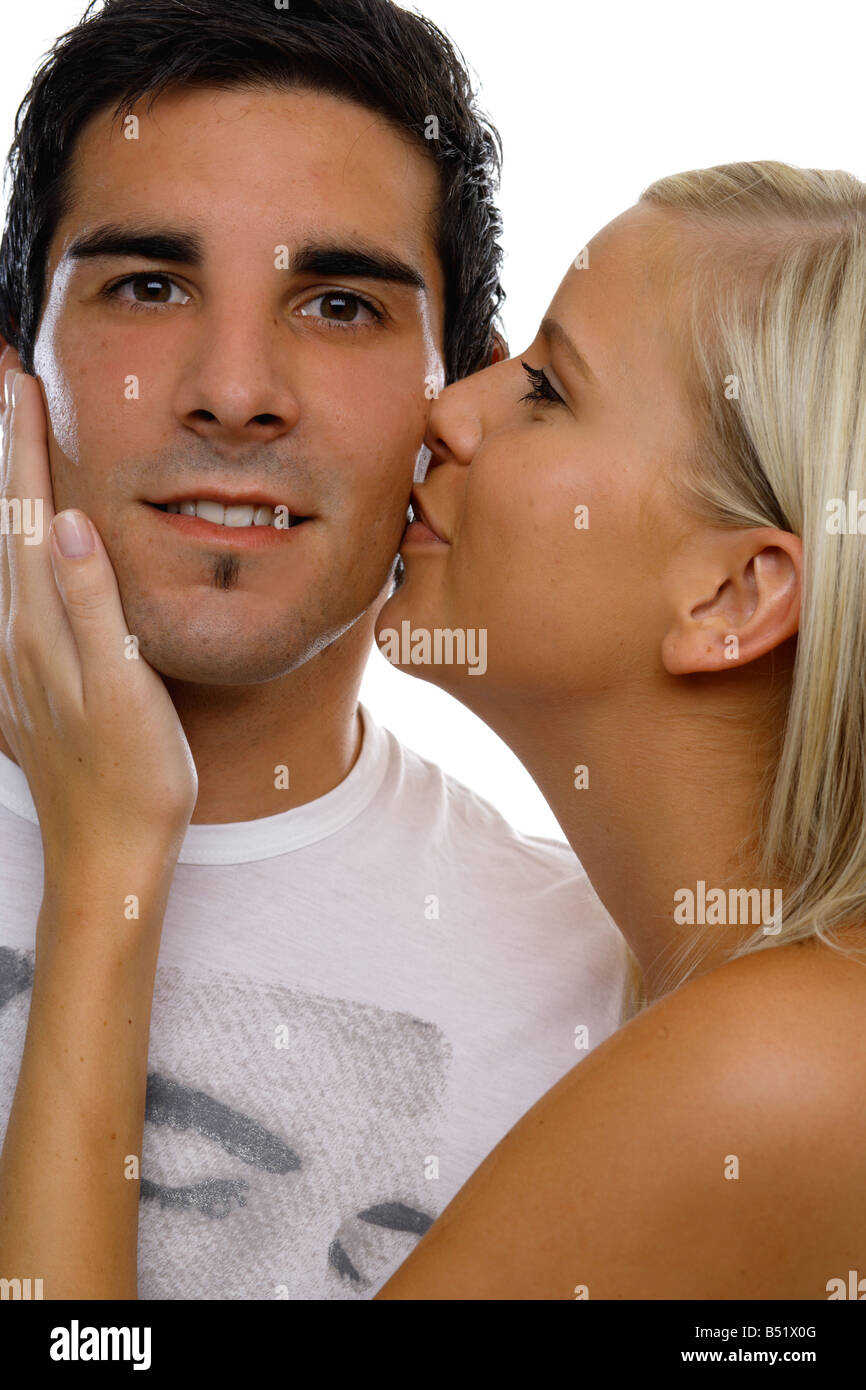 young man kissed on the cheek Stock Photo - Alamy