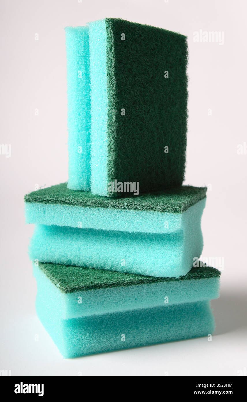 Stack pile of cleaning sponges with abrasive surface Stock Photo - Alamy