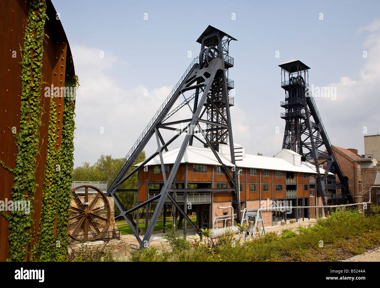 Winding gear at pit head mining museum Le Bois du Cazier Belgium Stock ...