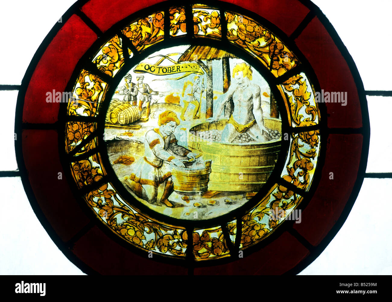 Stained Glass Roundel window Labour of the Month October Treading grape ...