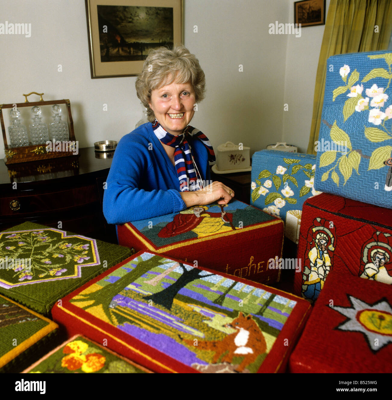 UK Crafts Cheshire Kathleen Geary with Embroidered Church Hassocks ...