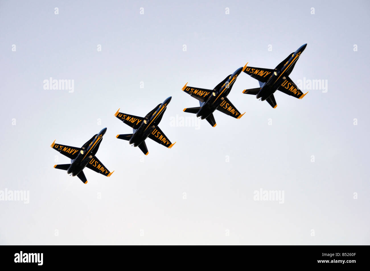 A squad of Blue Angells jet fighters flying in formation Stock Photo ...