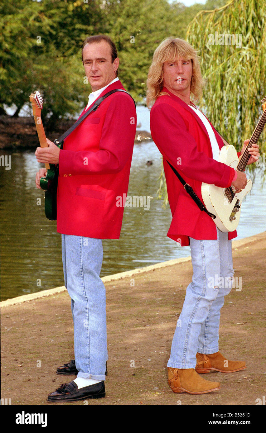 Status Quo wearing red coats at Butlins holiday camp September 1990 ...