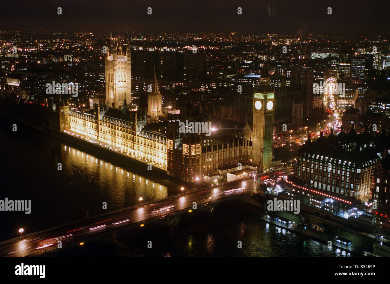 The London Eye Millennium Wheel at night February 2000 looking towards ...
