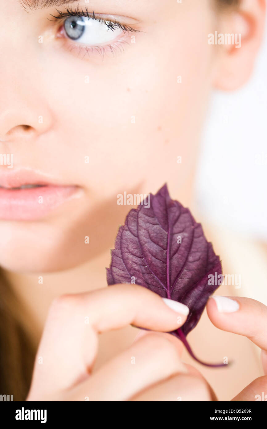 Beautiful face with basil hi-res stock photography and images - Alamy