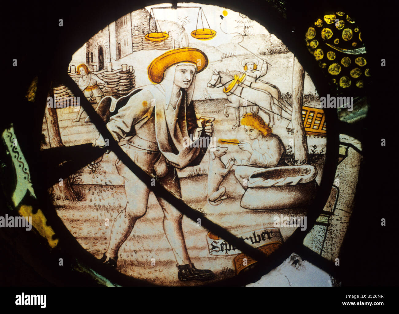 Medieval Stained Glass Roundel window Labour of the Month September ...