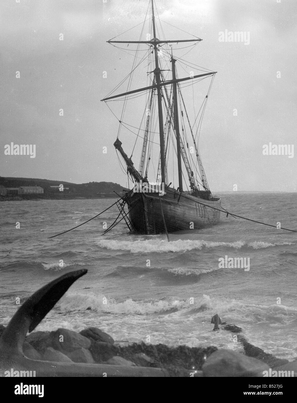 The Schooner Maggie Ellis moored in Tresco Harbour Scilly Isles 1923 ...
