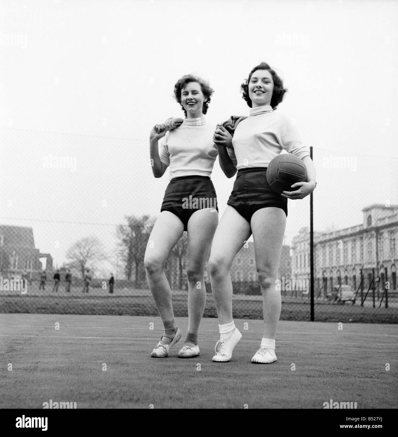 Roath Park ladies netball team. In briefs Shirley Vaisey with ball ...