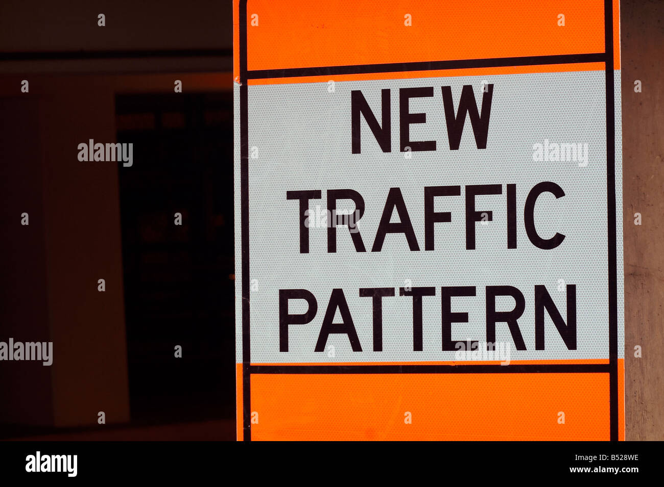 A road sign cautioning about a New Traffic Pattern Stock Photo - Alamy