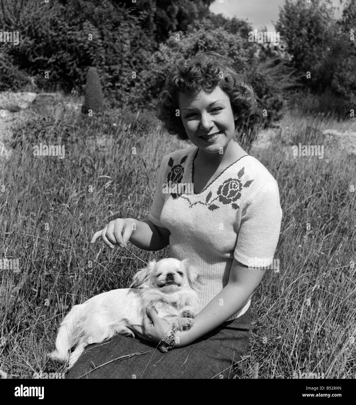 Jean Kert wearing a Special Jumper on her farm in Sussex. August 1953 ...
