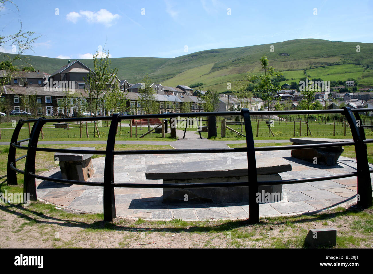New seating area in the Calon Lan Park Blaengarw Mid Glamorgan South ...