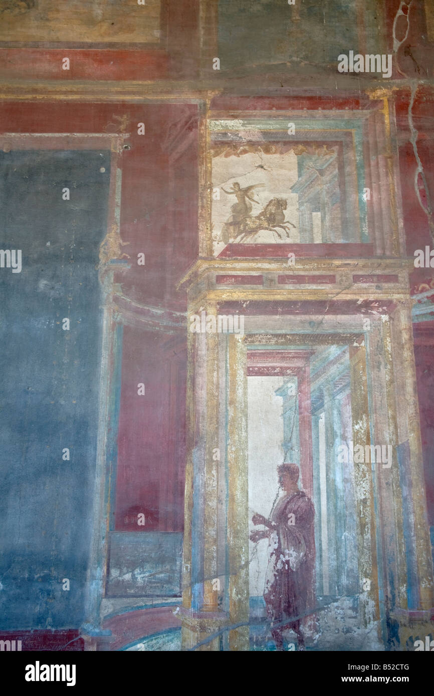 Roman painted plaster wall in house in Pompeii Italy June 2008 Stock ...
