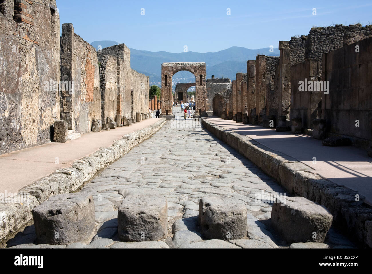 Roman street with stepping stones in Pompeii Italy June 2008 Stock ...