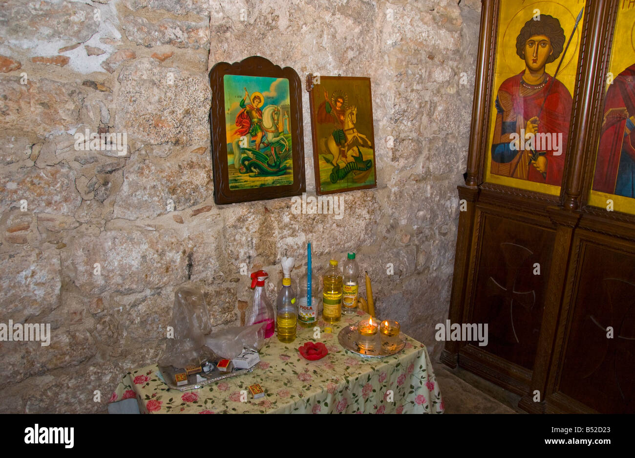Interior of rural Greek Orthodox church at Potamos Liopetriou on the ...
