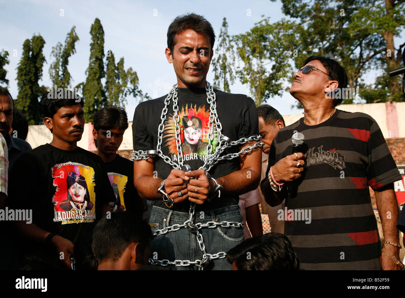 Jadugar (magician) Akash of India fully chained and hand cuffed for a ...