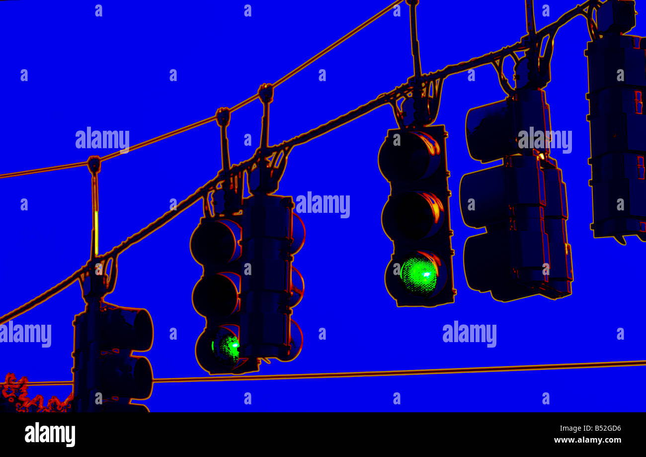 digitally enhanced traffic stop lights at night Stock Photo - Alamy