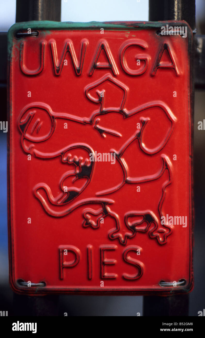 Beware of the dog sign, Mogila near Krakow, Poland Stock Photo - Alamy