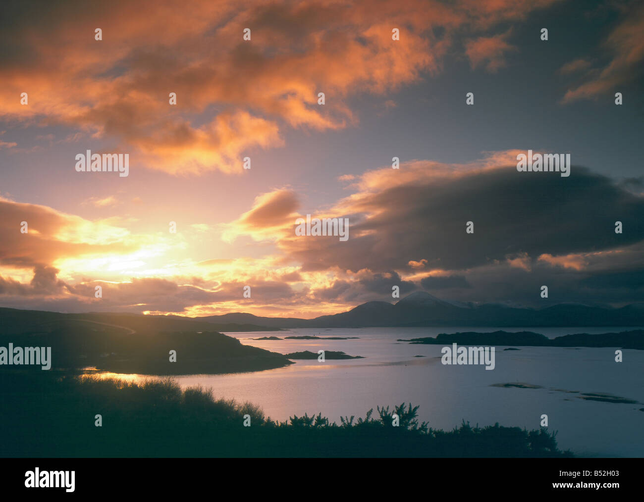 Sunset over the Isle of Skye from Kyle of Lochalsh, Scotland Stock ...