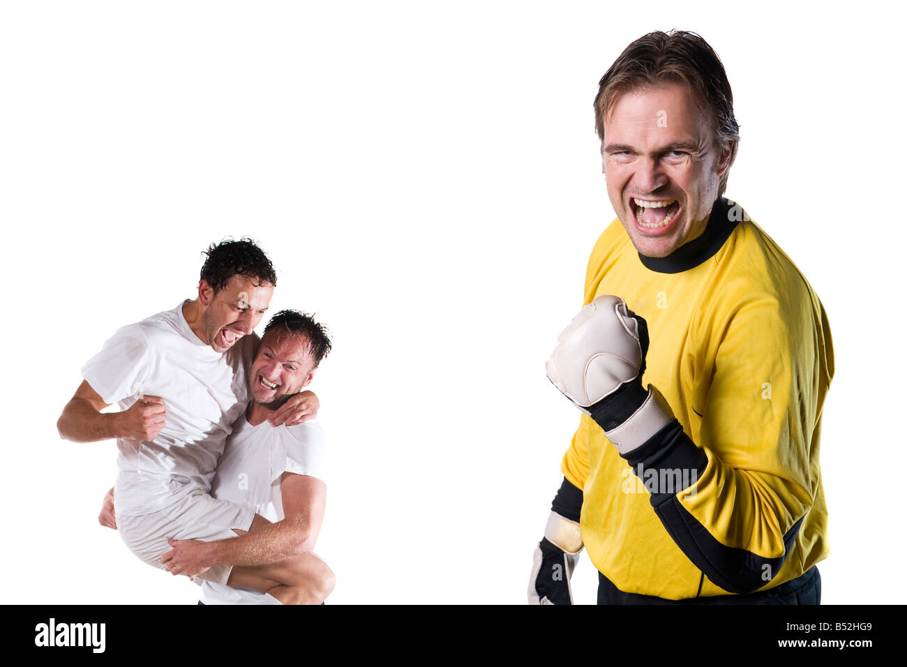 Happy soccer team Full isolated studio picture Stock Photo - Alamy