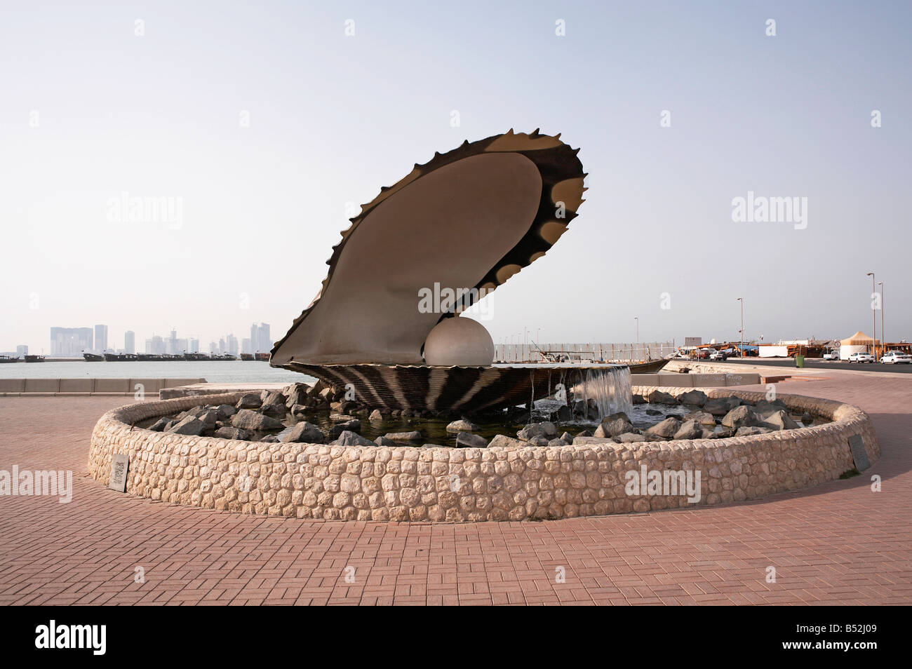 Doha pearl sculpture near the entrance to The Pearl developement Stock ...