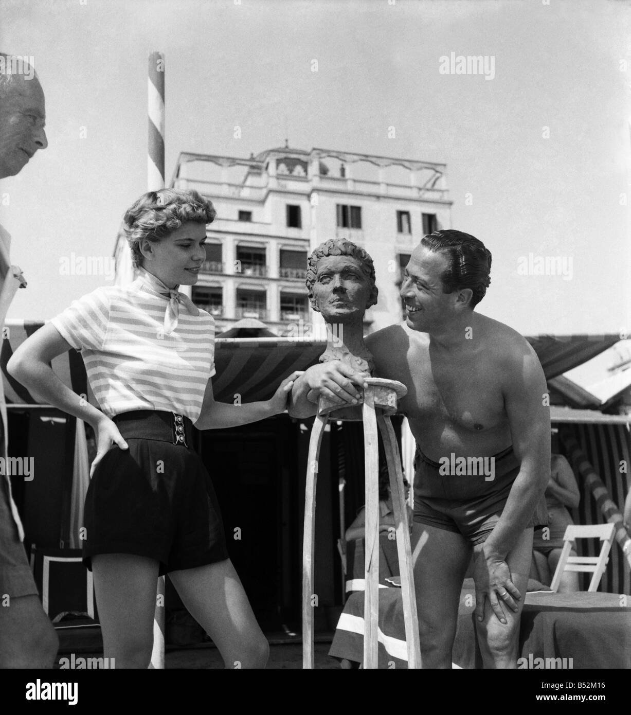 Actress Francis Farmer seen here having bust created on the beach near ...