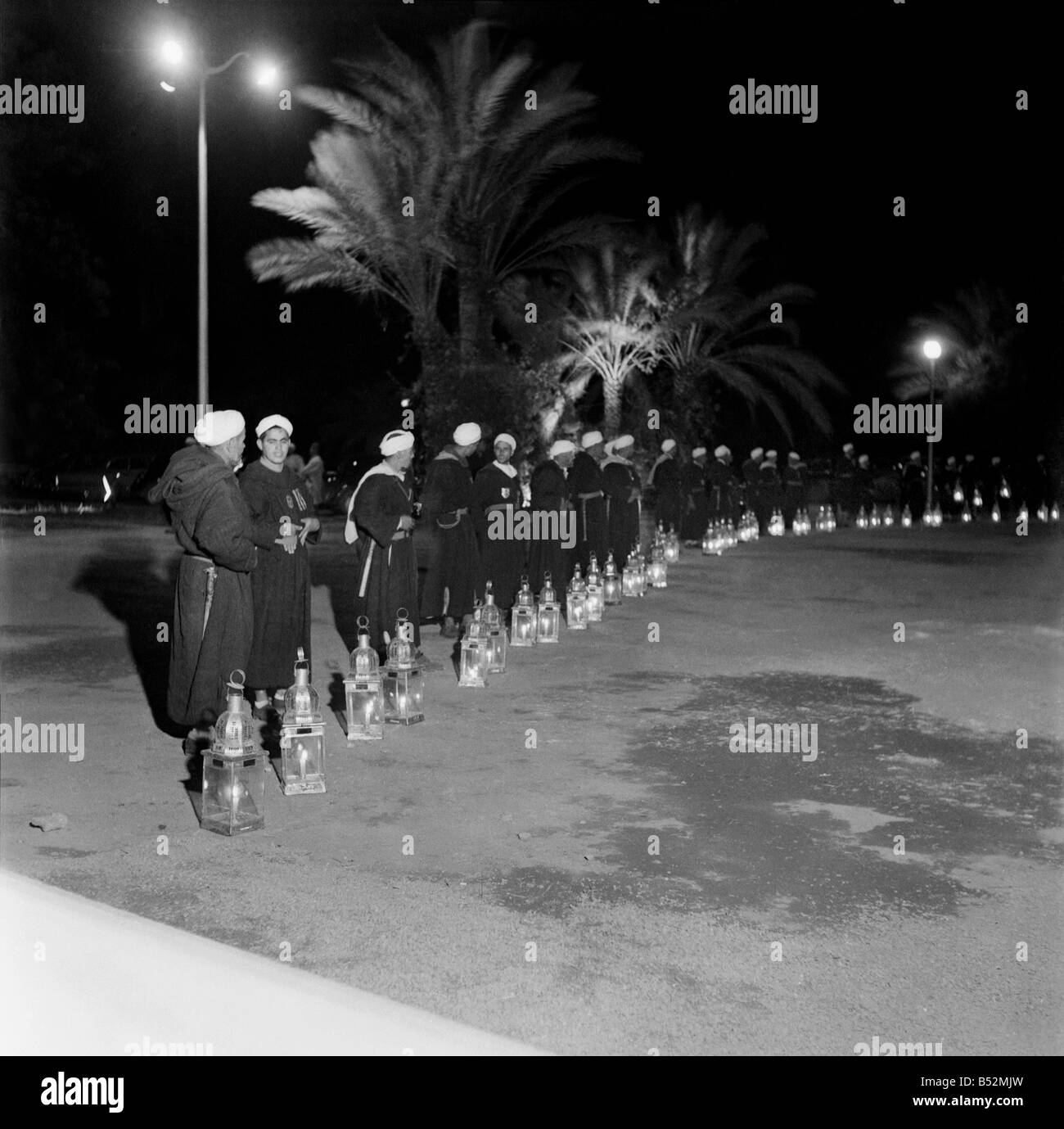 Soldiers on guard with their lamps in Marrakech, Morocco December 1952 ...