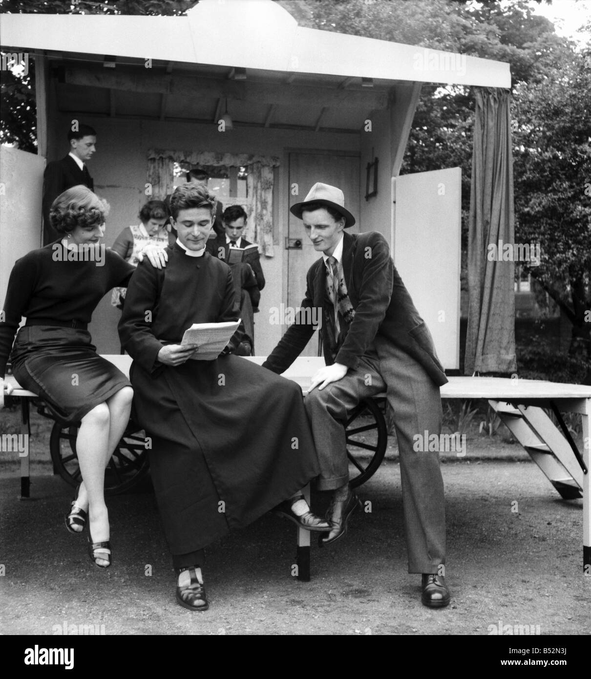 Religion : Plays : Entertainment. Curate Philip Turner, 27, checks over ...