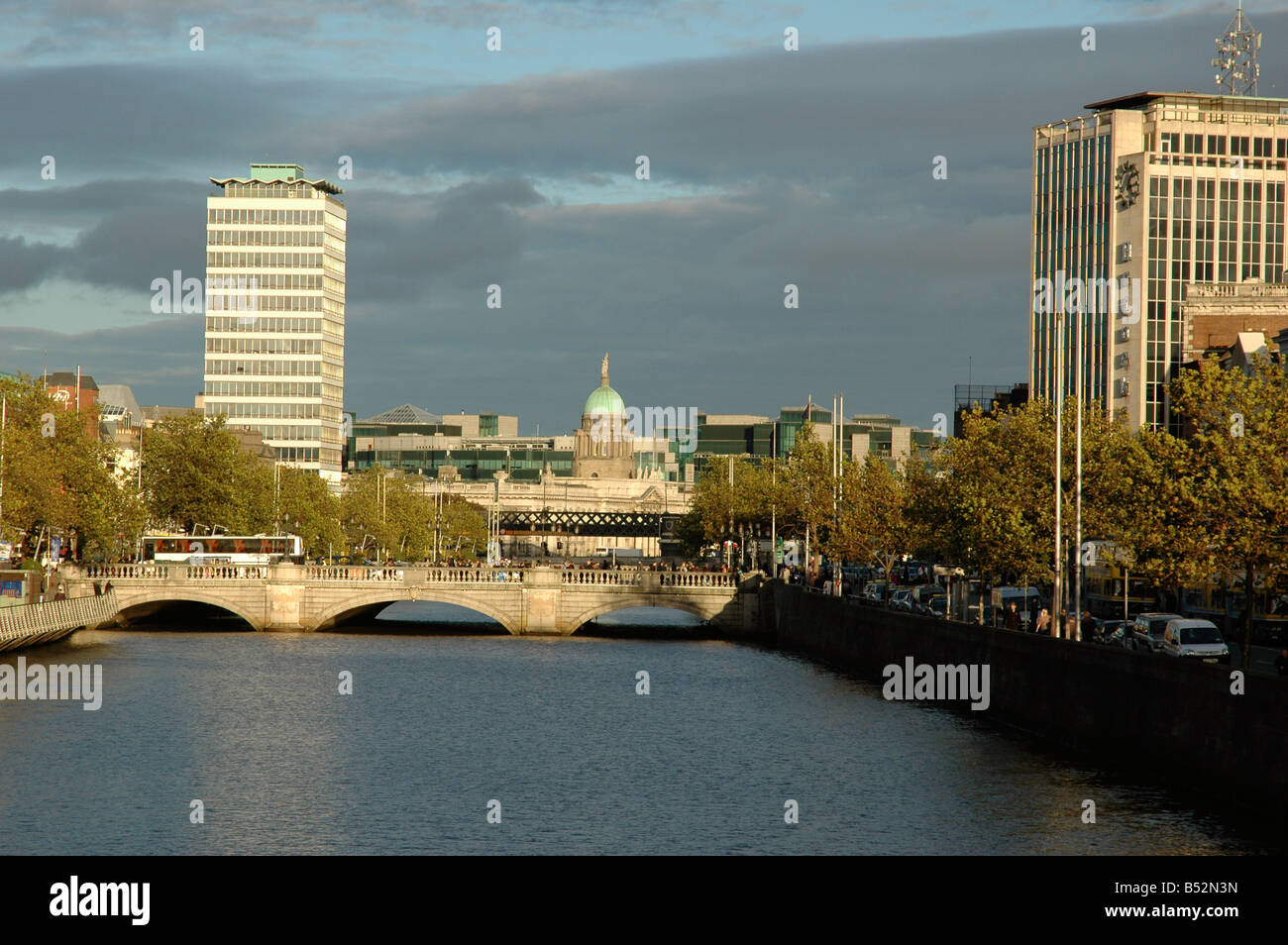 The Liffey river,O'Connell bridge ,Liberty Hall building,the Custom ...