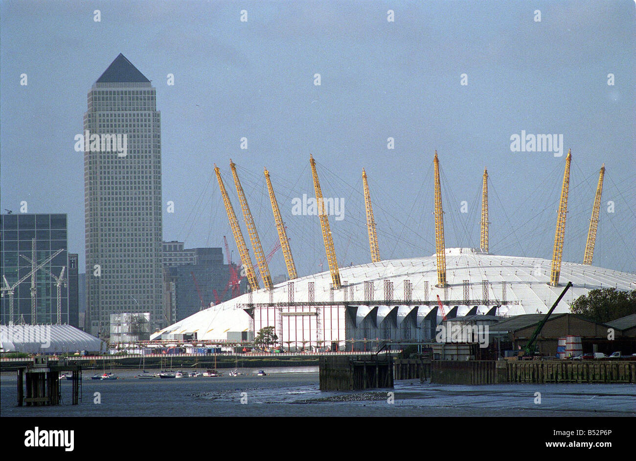Millennium Dome and Canary Wharf London Nov 1999 pictured from the ...