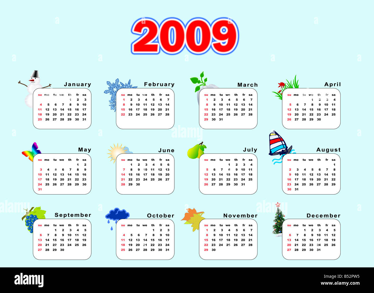 Calendar 2009 seasons Every month a calendar has a symbol of a season ...