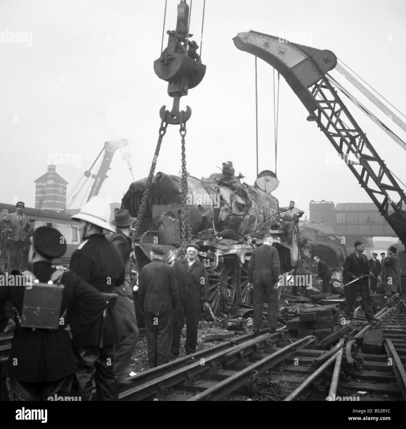 Harrow and Wealdstone Train Crash. ;Wreckage cleared of the railway ...