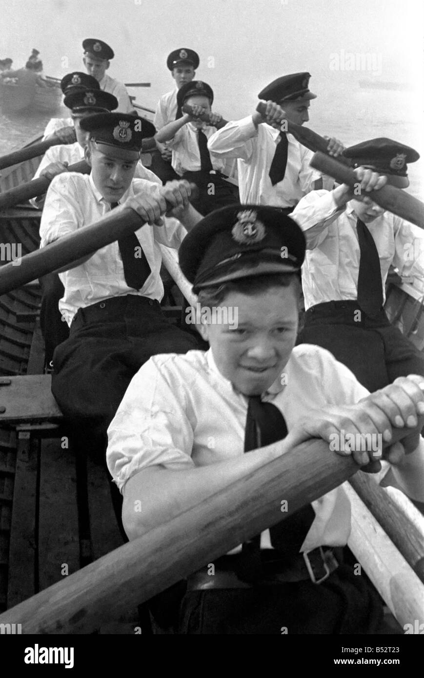 Boys from the Royal Nautical Training school rowing a boat. October ...