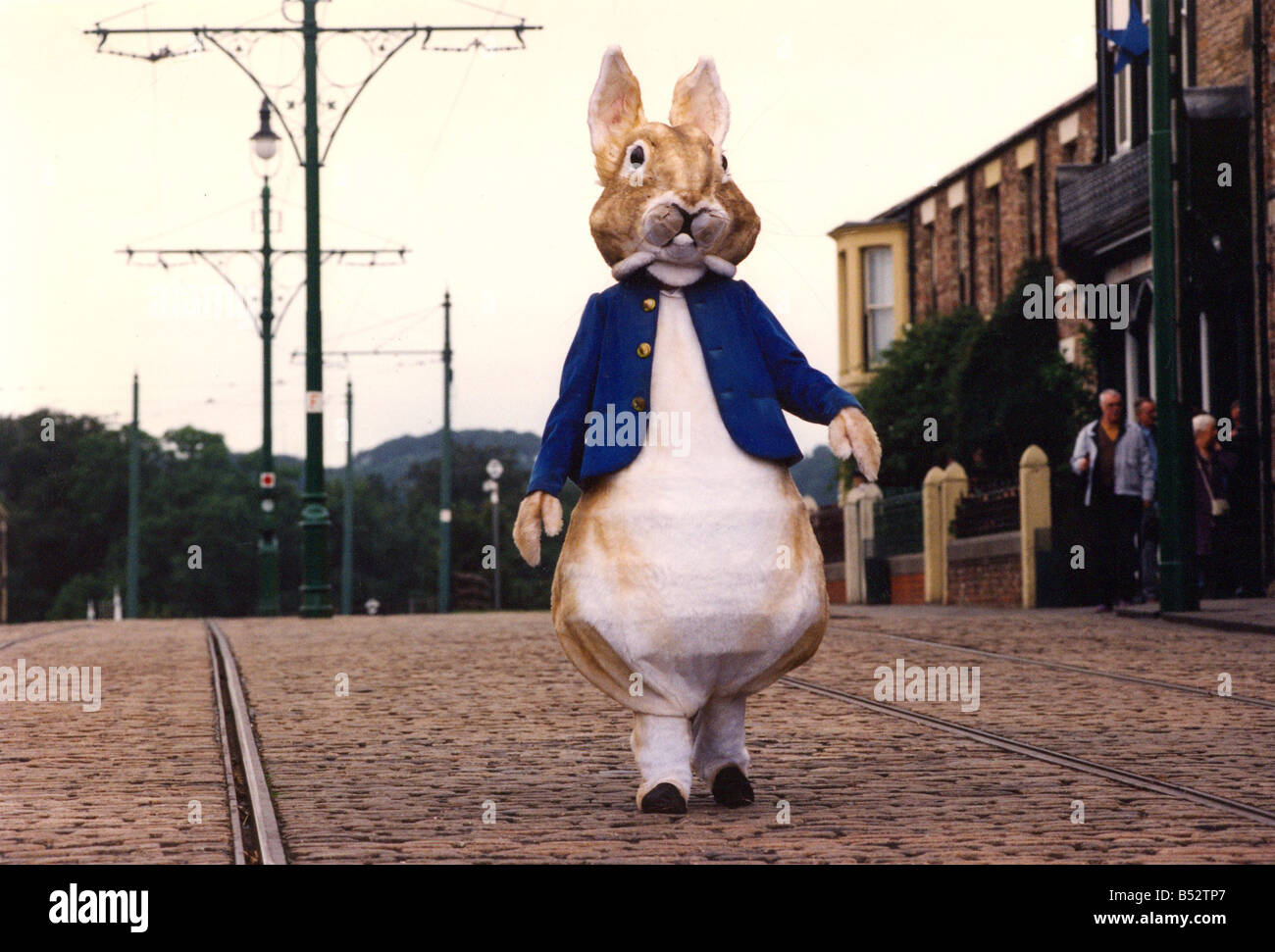 Peter Rabbit strolls down the main street of Beamish Museum Stock Photo ...