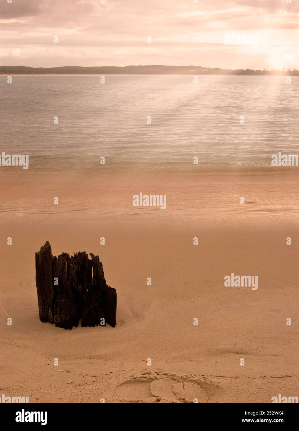 a beautiful beach at sunrise with rays of light Stock Photo - Alamy