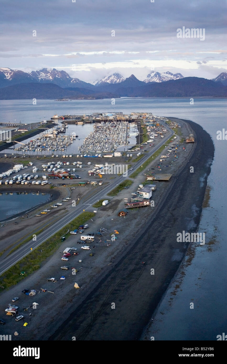 Aerial view of Homer Boat Harbor on Homer Spit Kachemak Bay Kenai ...