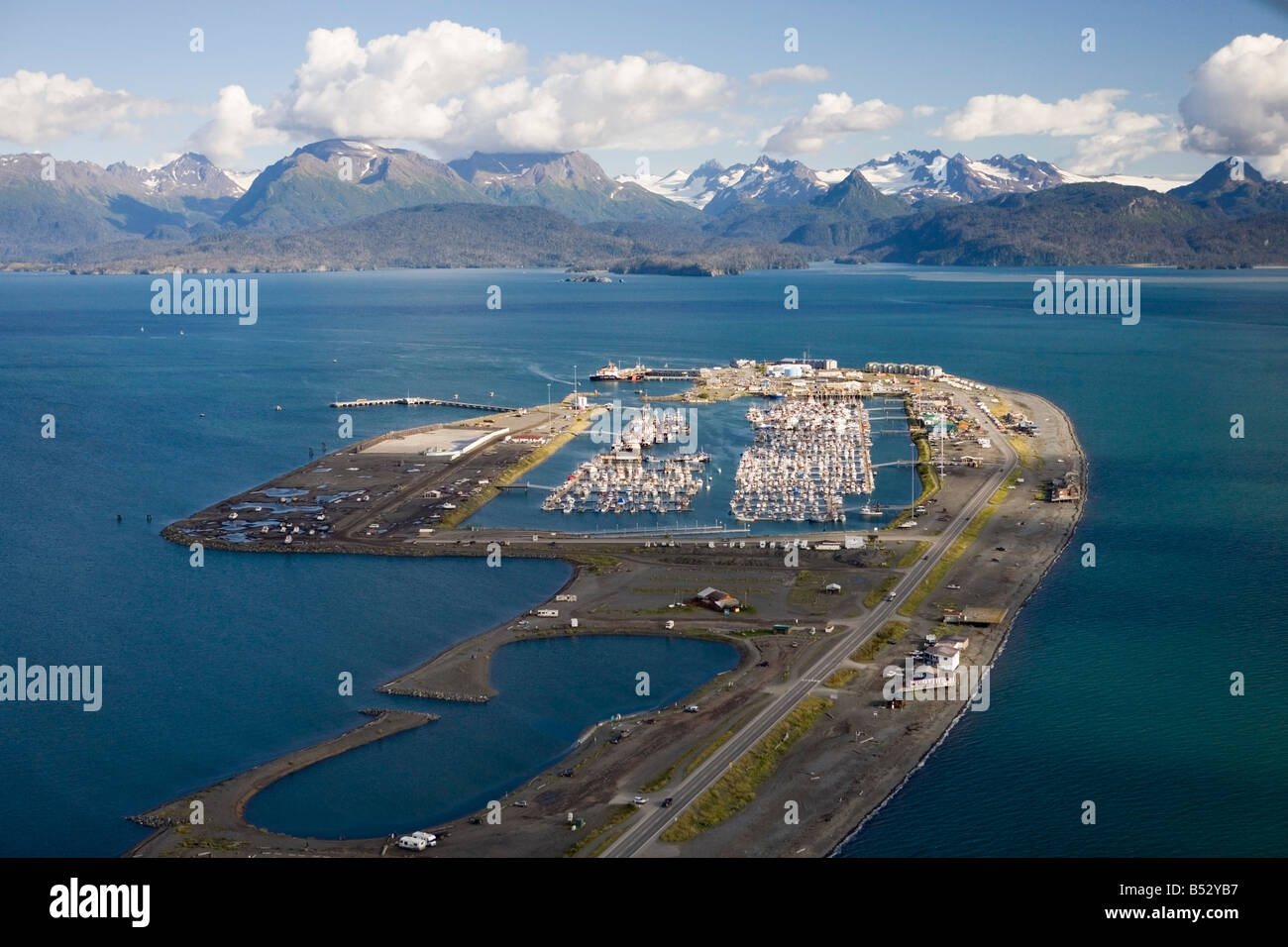 Aerial view of Homer Boat Harbor on Homer Spit Kachemak Bay Kenai ...