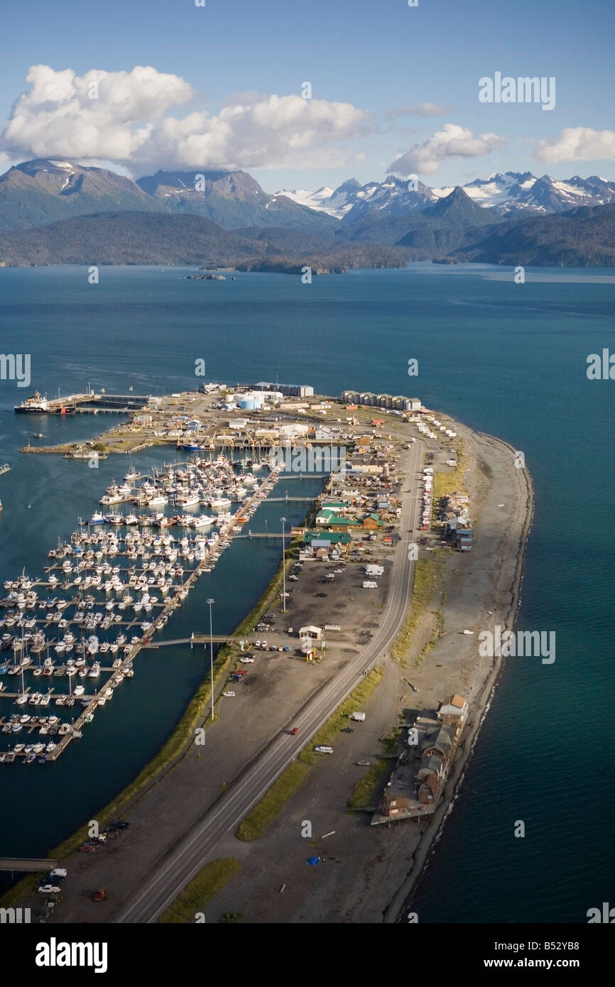 Aerial view of Homer Boat Harbor on Homer Spit Kachemak Bay Kenai ...