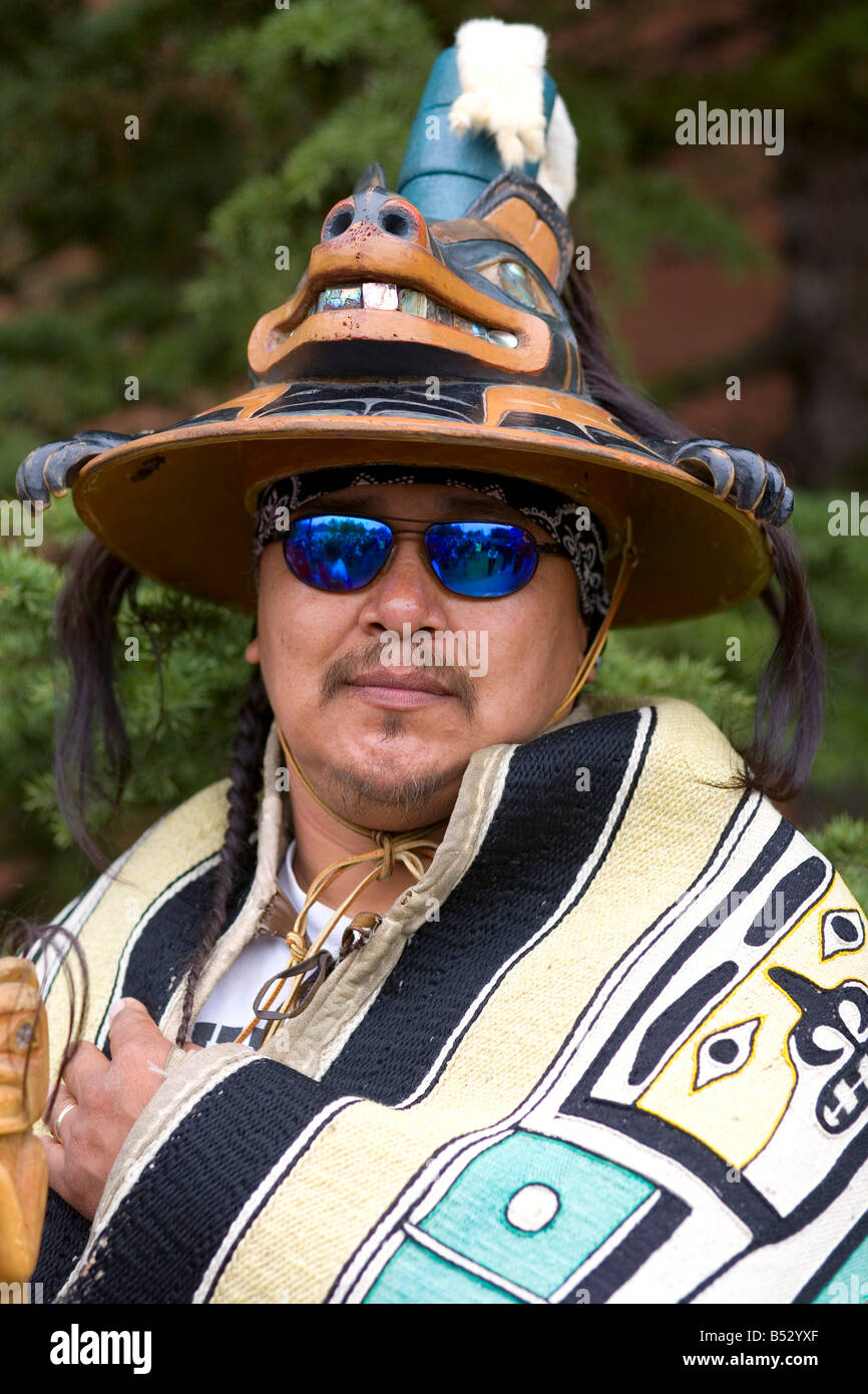 Tlingit Indian From The Village Of Angoon Wearing Brown Bear Clan Hat Daaxaat Kanadaa Dance