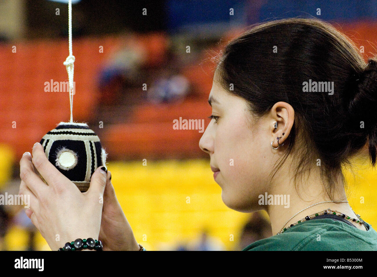 Girl steadying Eskimo Seal Skin ball 2006 Senior Native Youth Olympic ...