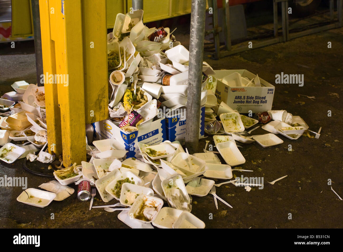 A photograph of litter heaped against a post at Hull Fair Stock Photo ...