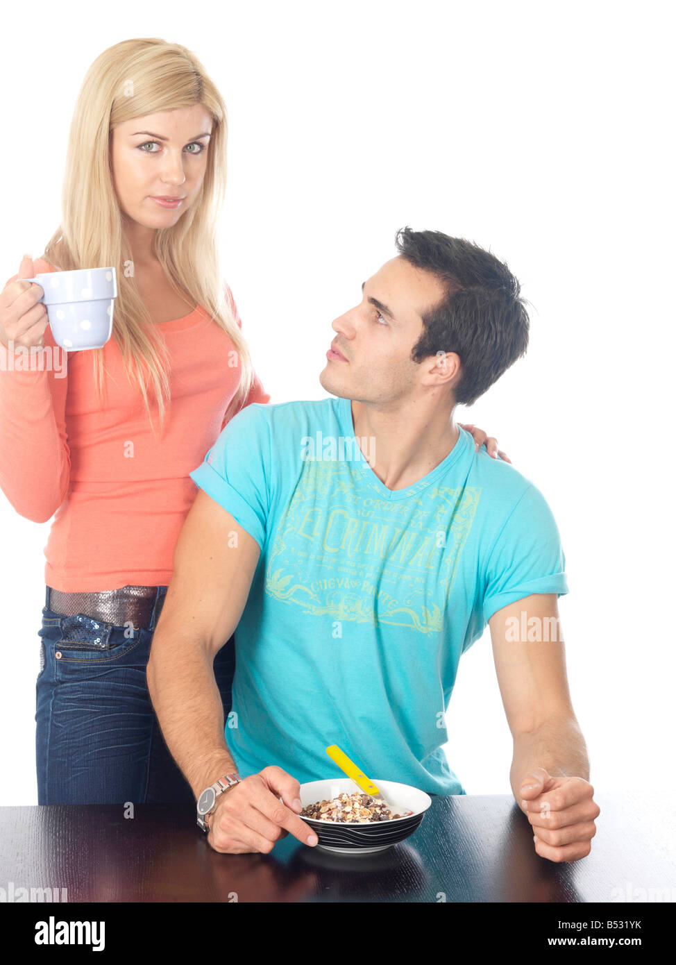 Young Couple Having Breakfast Models Released Stock Photo - Alamy
