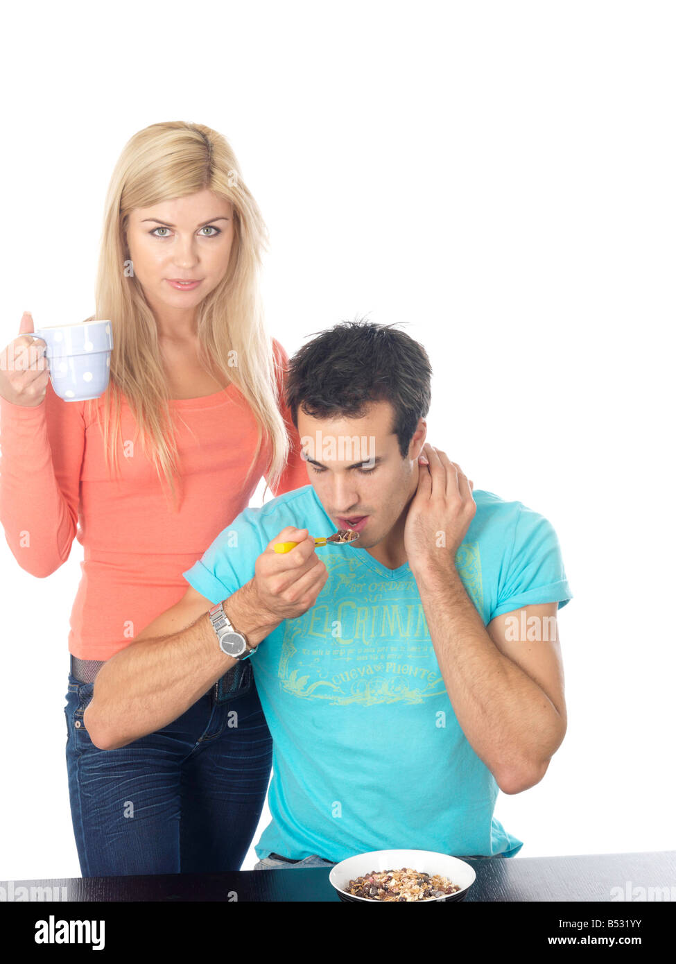 Young Couple Having Breakfast Models Released Stock Photo - Alamy